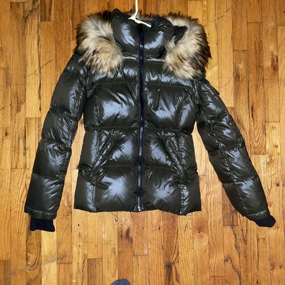 S13 | Jackets & Coats | S3 Dark Green Zipper Puffer Coat W Faux Fur ...